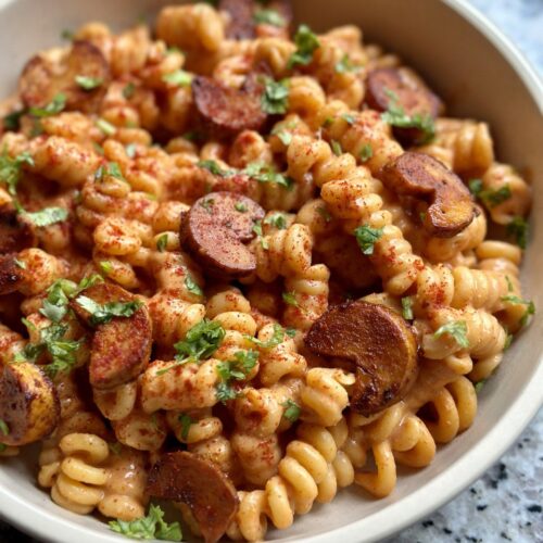Gochujang Rose Pasta with Mushrooms - Brown Girl Vegan