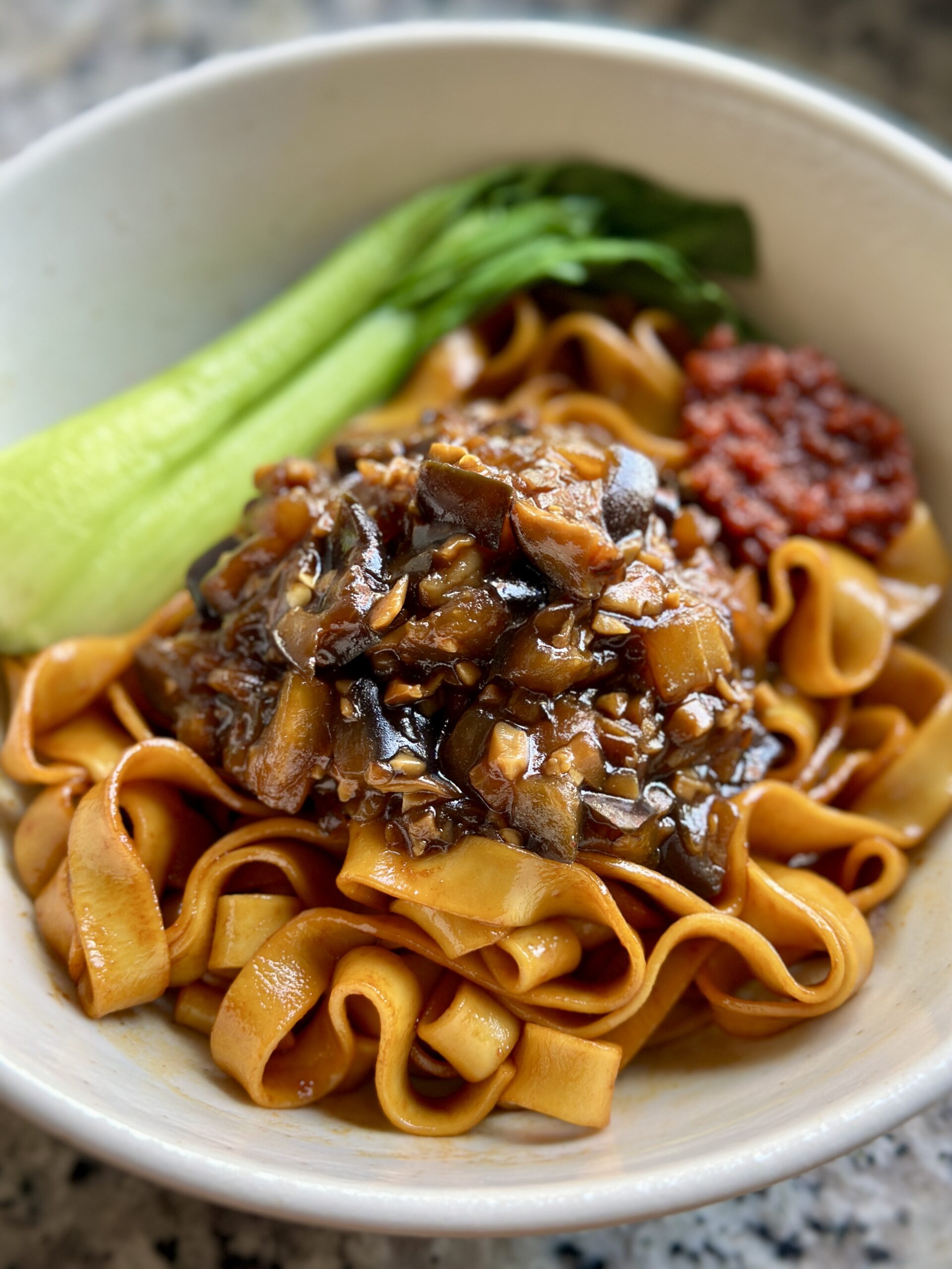 Chili Pan Mee with Mushrooms & Eggplant - Brown Girl Vegan
