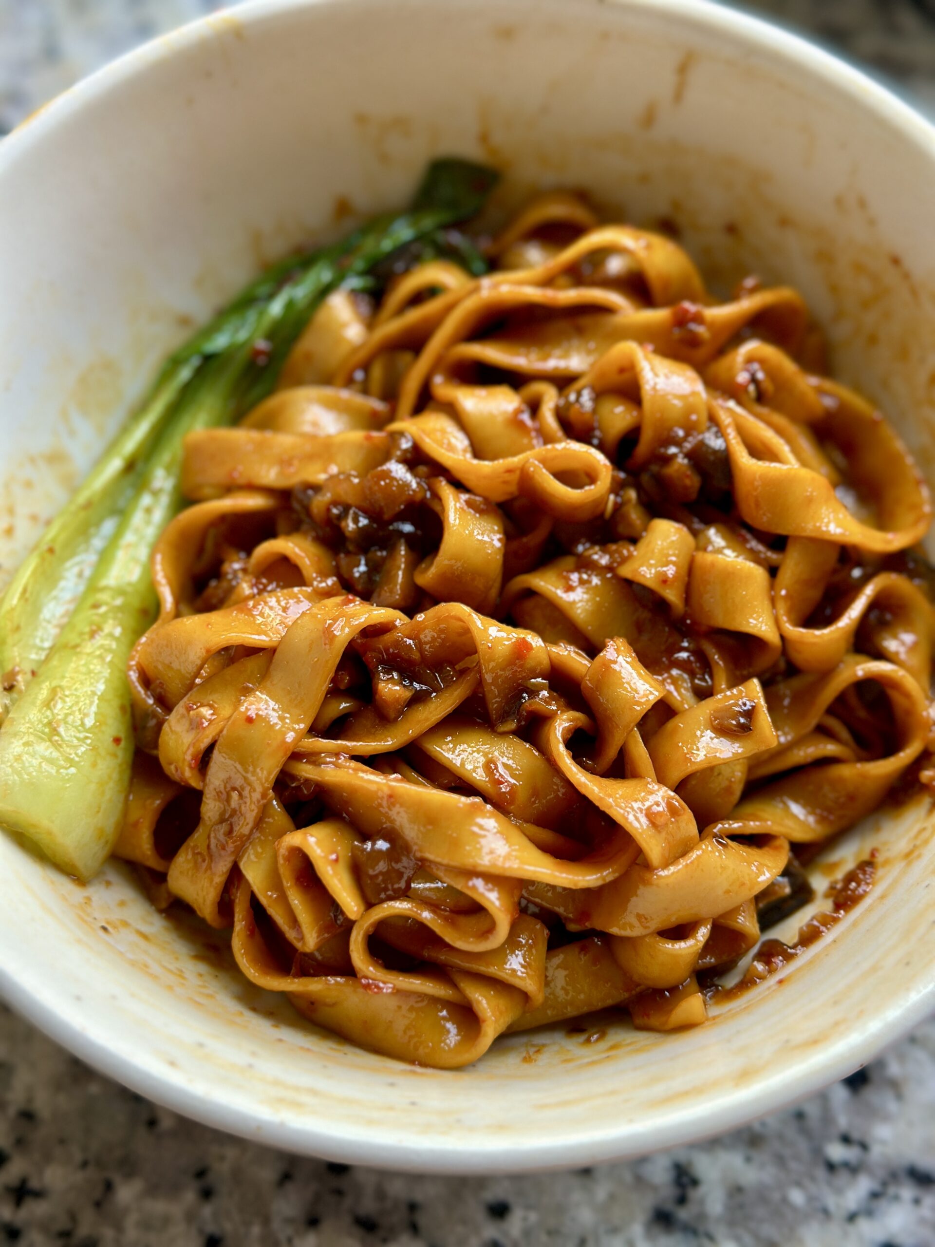 Chili Pan Mee with Mushrooms & Eggplant - Brown Girl Vegan